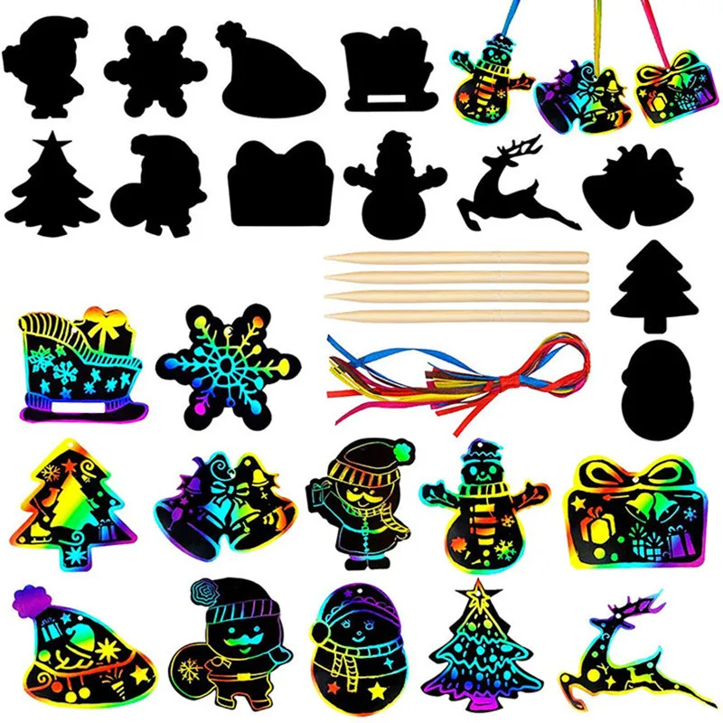 New-Children-s-Color-Scratch-Drawing-Cartoon-Set-DIY-Christmas-Party ...