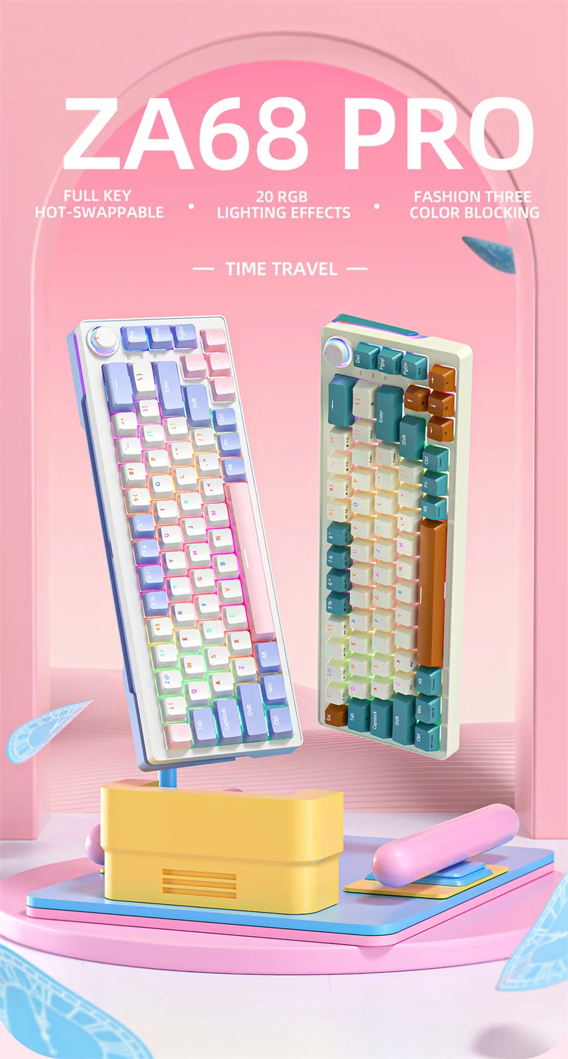 ZIFRIEND ZA68 Pro 68 Keys 3 Modes Hot Swappable Mechanical Keyboard ...
