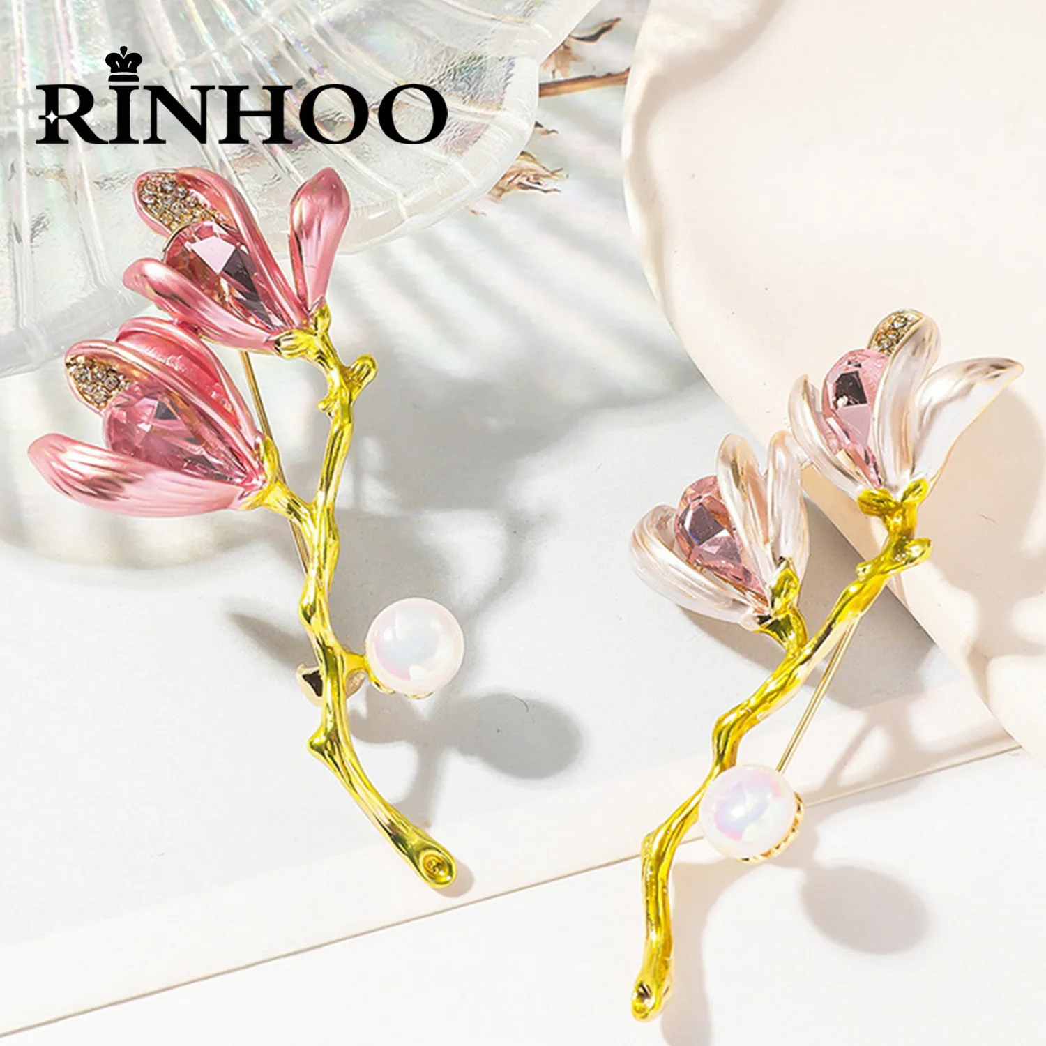 Rinhoo-Exquisite-Pink-White-Enamel-Crystal-Lily-Flower-Brooches-For-Women-Floral-Bouquet-Lapel ...