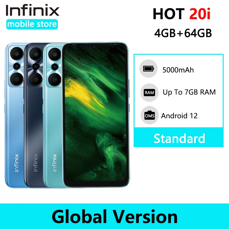 Global Version Infinix Hot 20i X665E 4GB+64GB Smartphone 6.6" Display ...