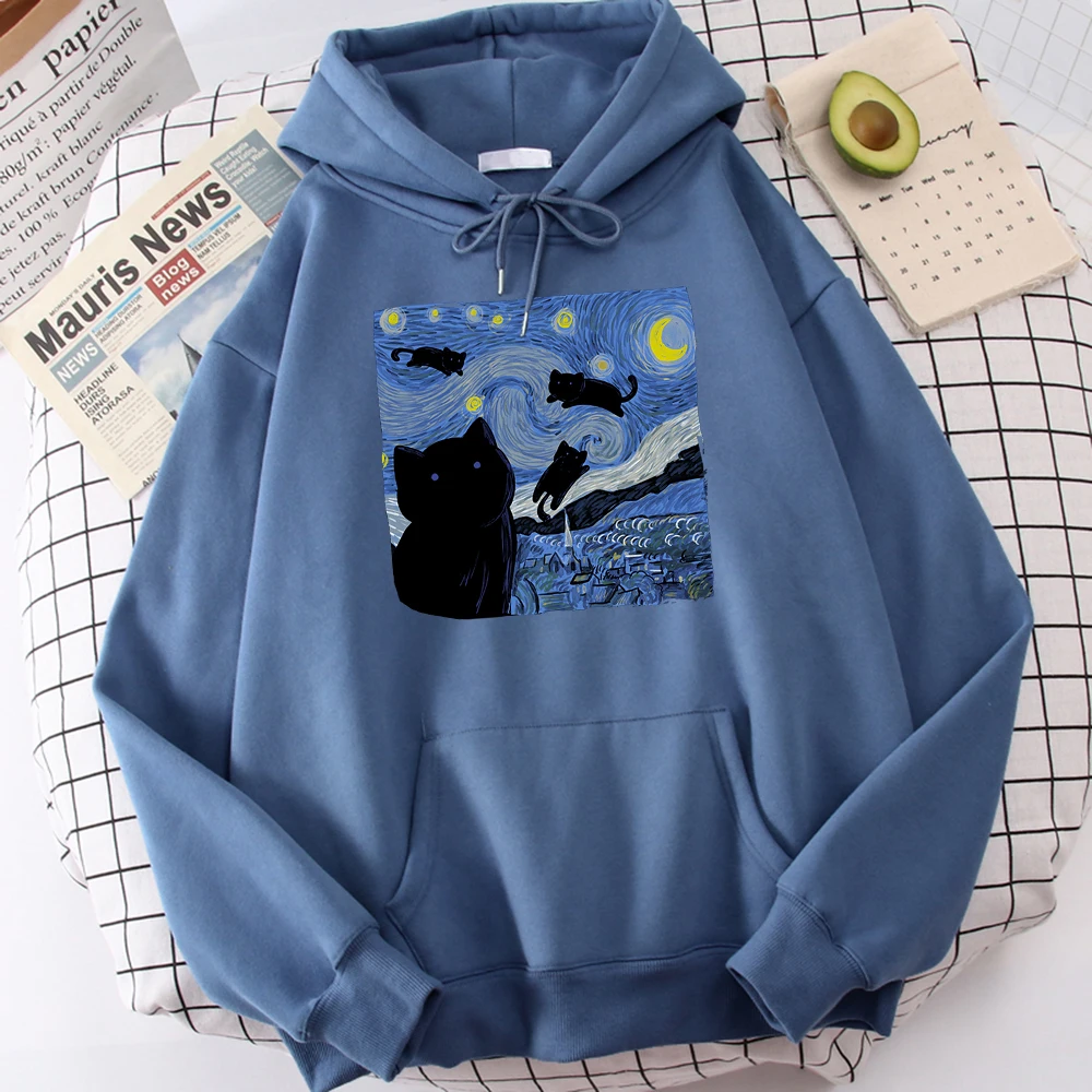 The Starry Cat Night Printing Hoodies Men Autumn Oversize Hoodie ...