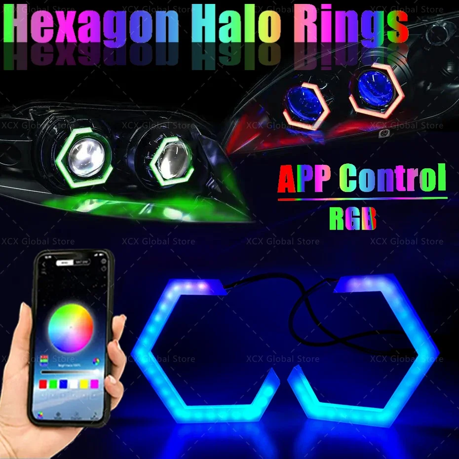 2PCS LED Angel Eyes Hexagon Halo Rings for Motorcycle Car Headlights ...