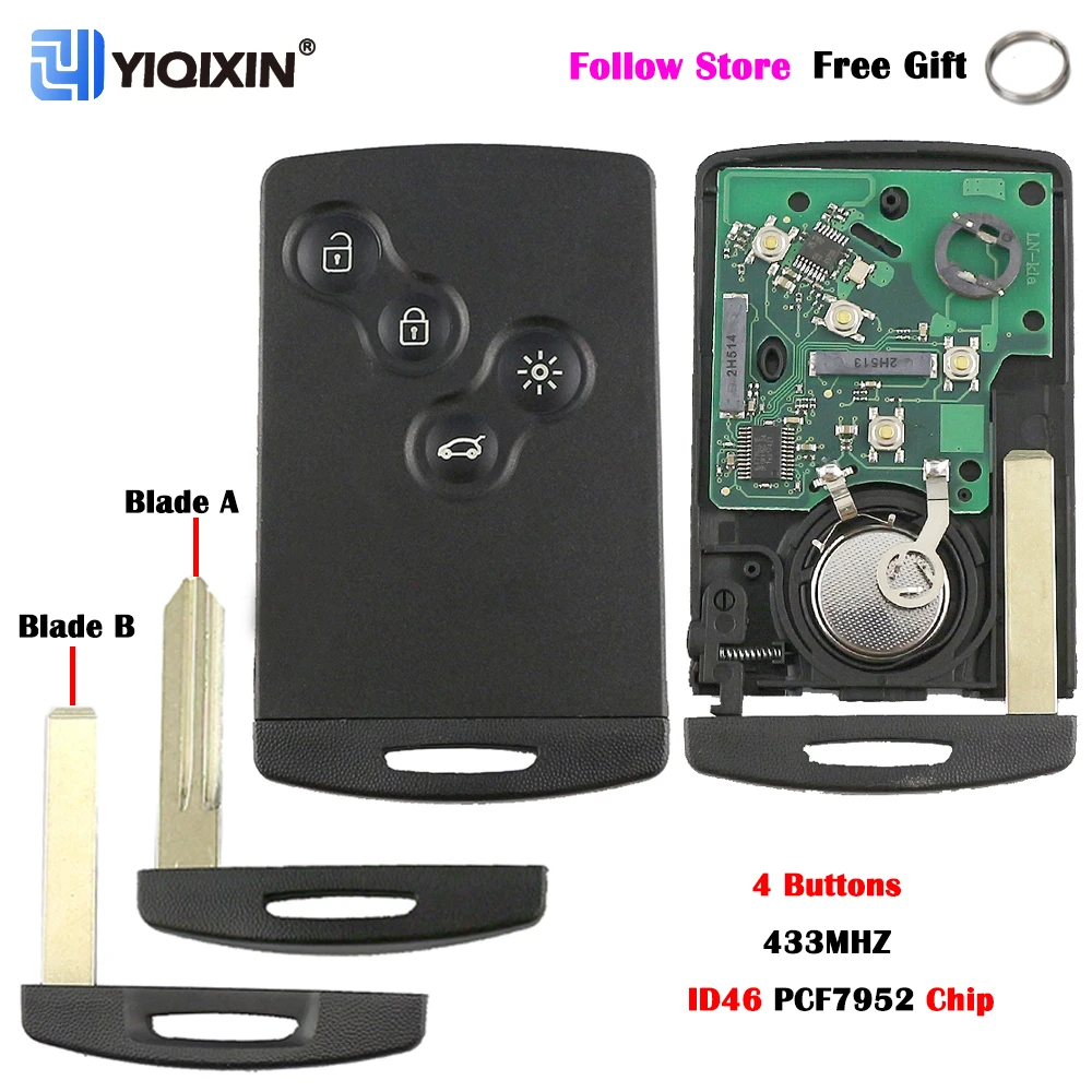 Yiqixin 4 Botões De Cartão Inteligente Chave Remota Pcf7952 Chip 433mhz ...