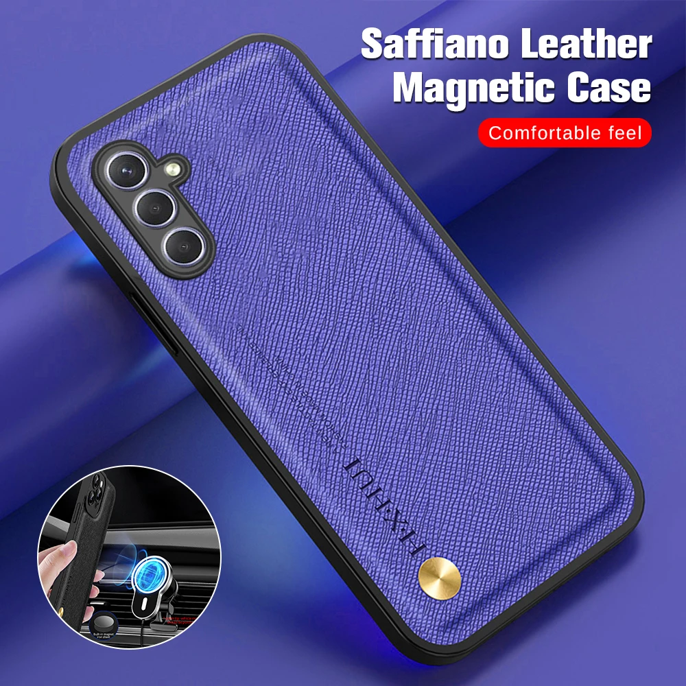 Luxury-Cross-Grain-Leather-Magnetic-Back-Cover-For-Samsung-M54-5G-Case ...