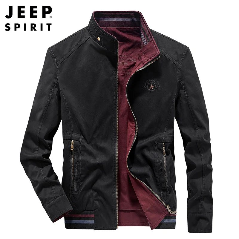 JEEP-SPIRIT-Autumn-Fashion-Stand-Collar-Business-Solid-Coat-Men-Double ...