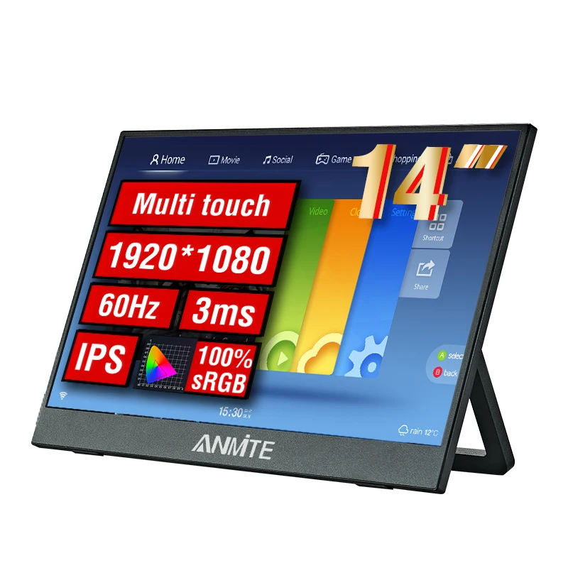 14 Inch Touch Screen Portable Touch Monitor Non-touch optional Gaming ...