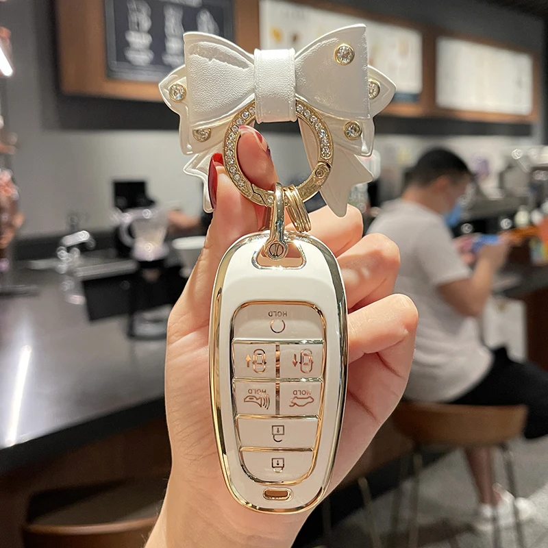 Bow Keychain 7 Button TPU Remote Car Key Cover for Hyundai Santa Fe ...