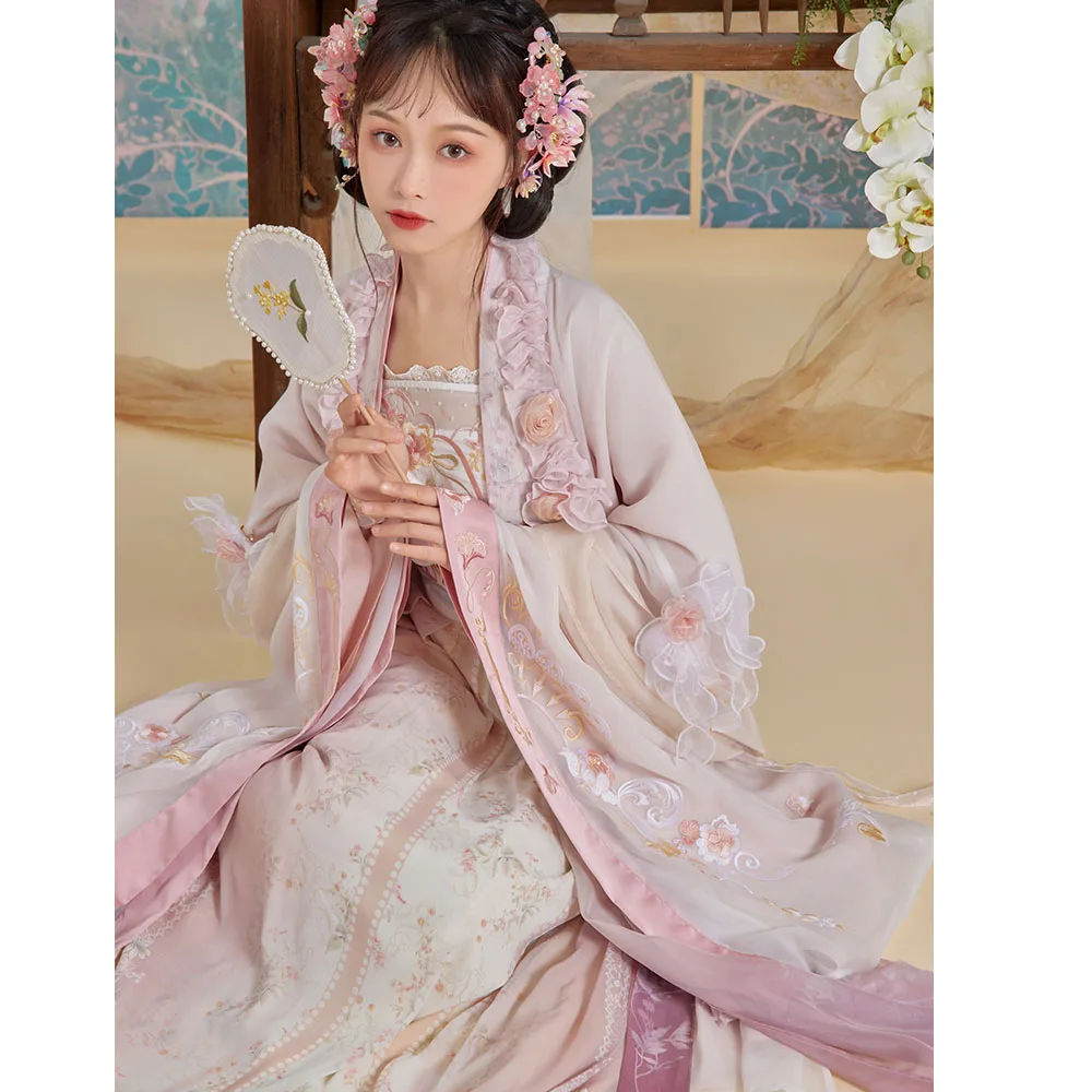QiYueXi-Song-Dynasty-Pink-Embroidered-Double-layered-Robe-2022-Autumn ...
