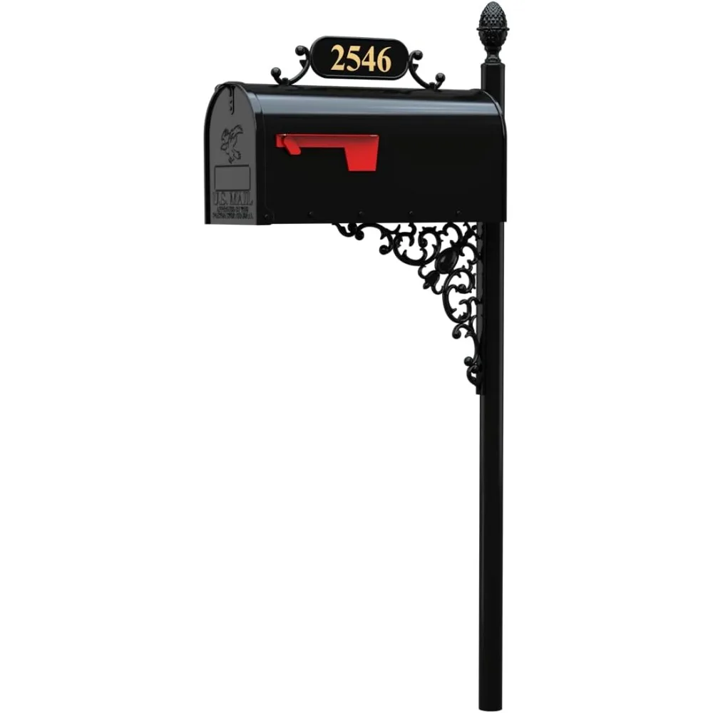 Oak-Large-Mailbox-Post-Kit-Black-Mailbox-System-Includes-Address-Plaque ...