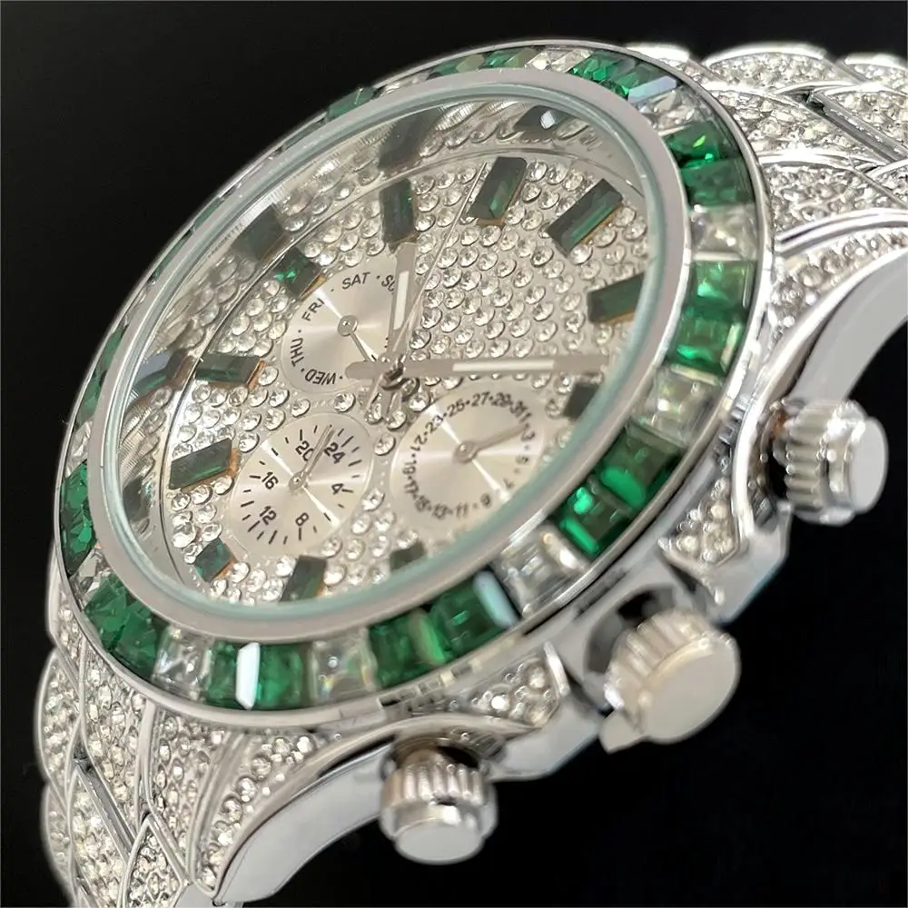 Hot-Sell-Luxury-Green-Iced-Watch-For-Men-Fashion-Stainless-steel-Quartz ...