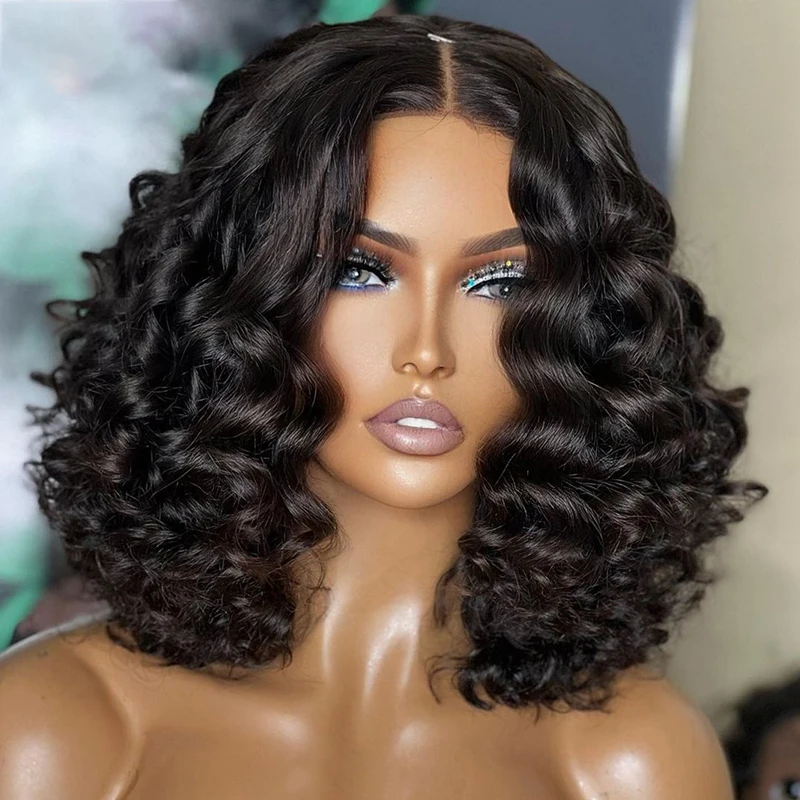 16Inch-Short-Bob-Soft-Glueless-180Density-Curly-Lace-Front-Wig-For ...