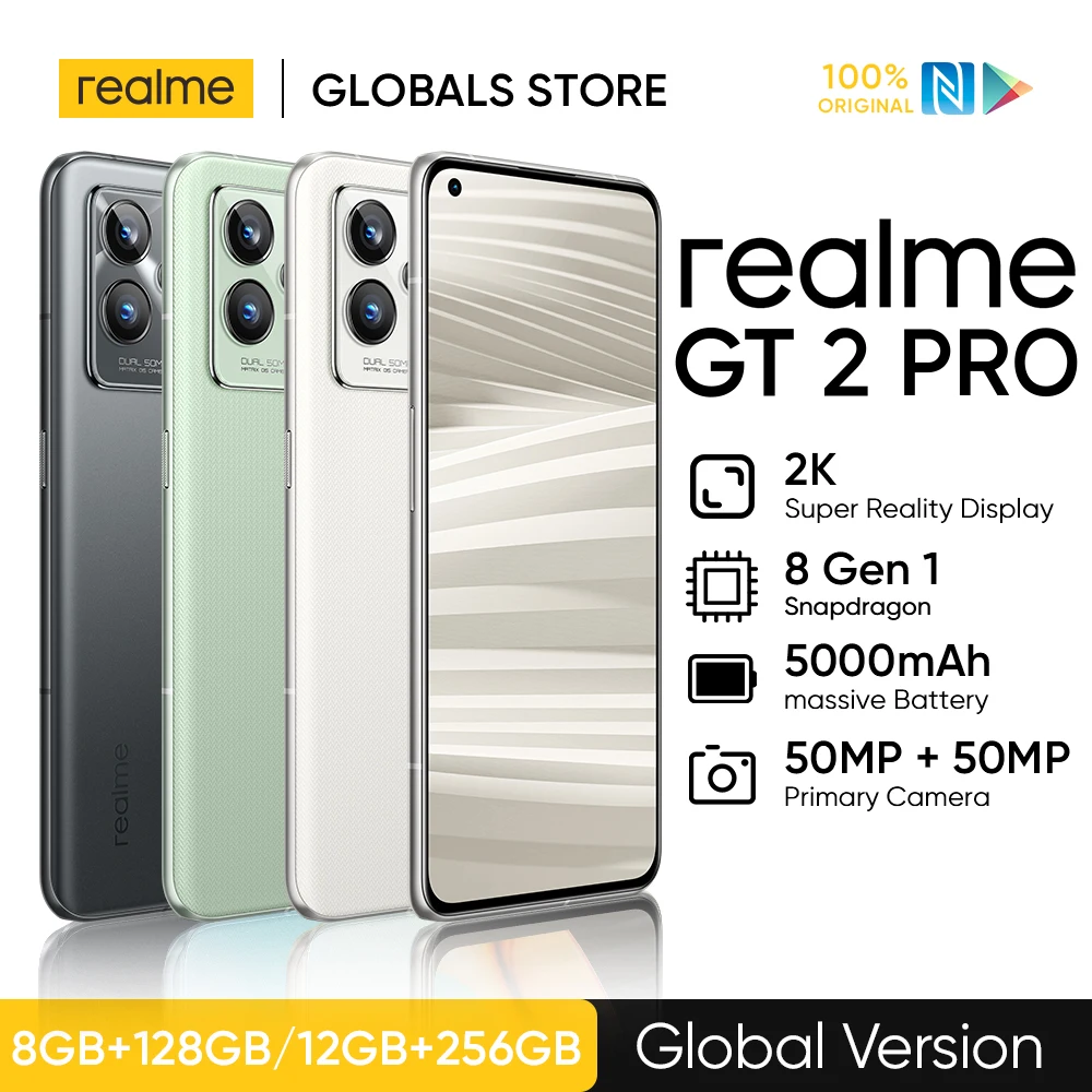 Realme GT 2 Pro 글로벌 버전 5G 6.7 인치, 2K 120Hz AMOLED 디스플레이, 스냅드래곤 8 Gen 1 옥타코어 65W, EU 충전 NFC ...