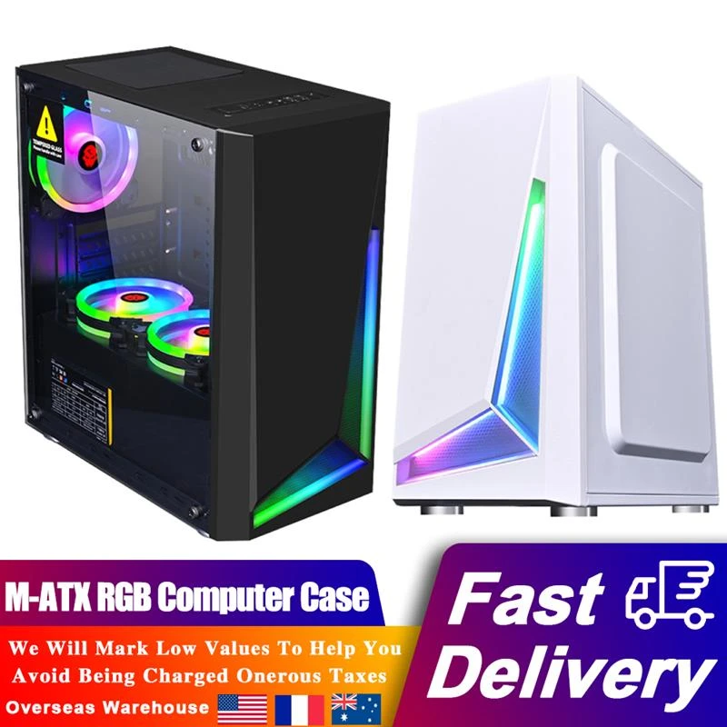 Rgb Gaming Computer Case M-atx Side Tempered Glass Window Tower Chassis ...