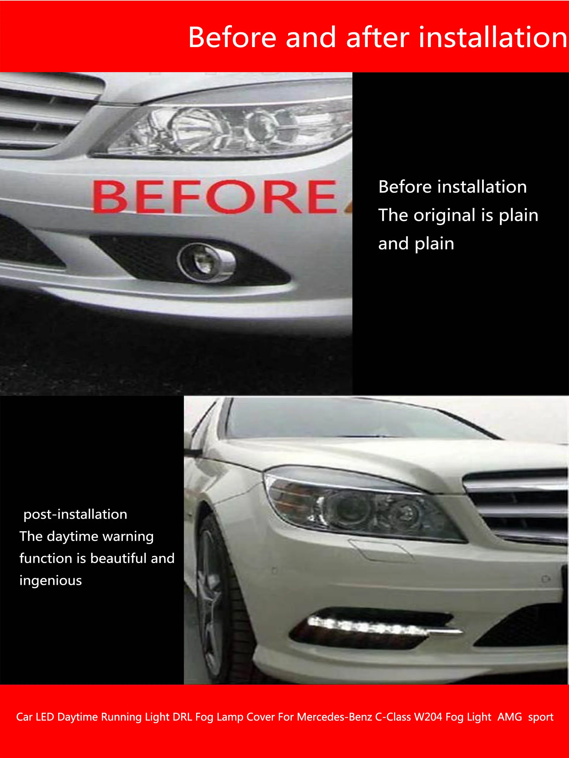 Car-LED-Daytime-Running-Light-DRL-Fog-Lamp-Cover-For-Mercedes-Benz-C ...