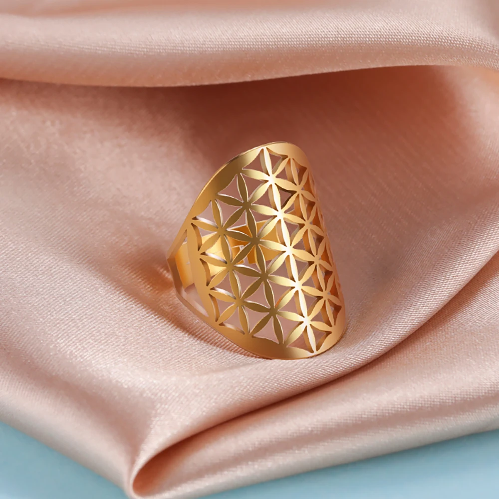 Flower-of-Life-Sacred-Geometry-Ring-Stainless-Steel-Gold-Color ...