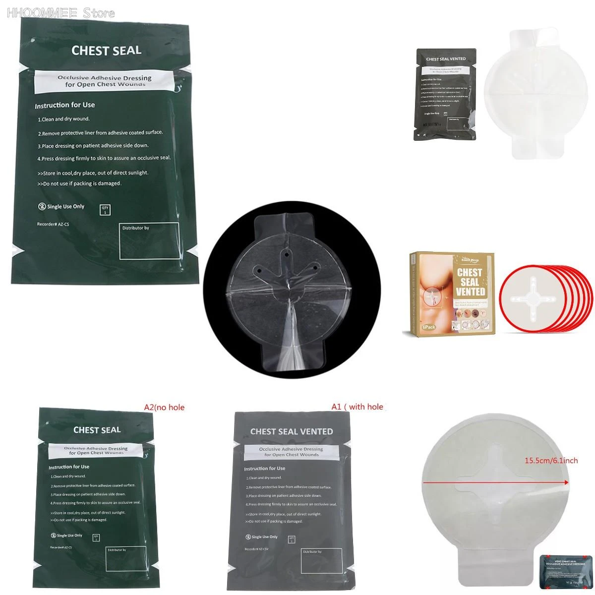 Medical Vent Chest Seal Occlusive Adhesive Dressing for Chest Wounds ...