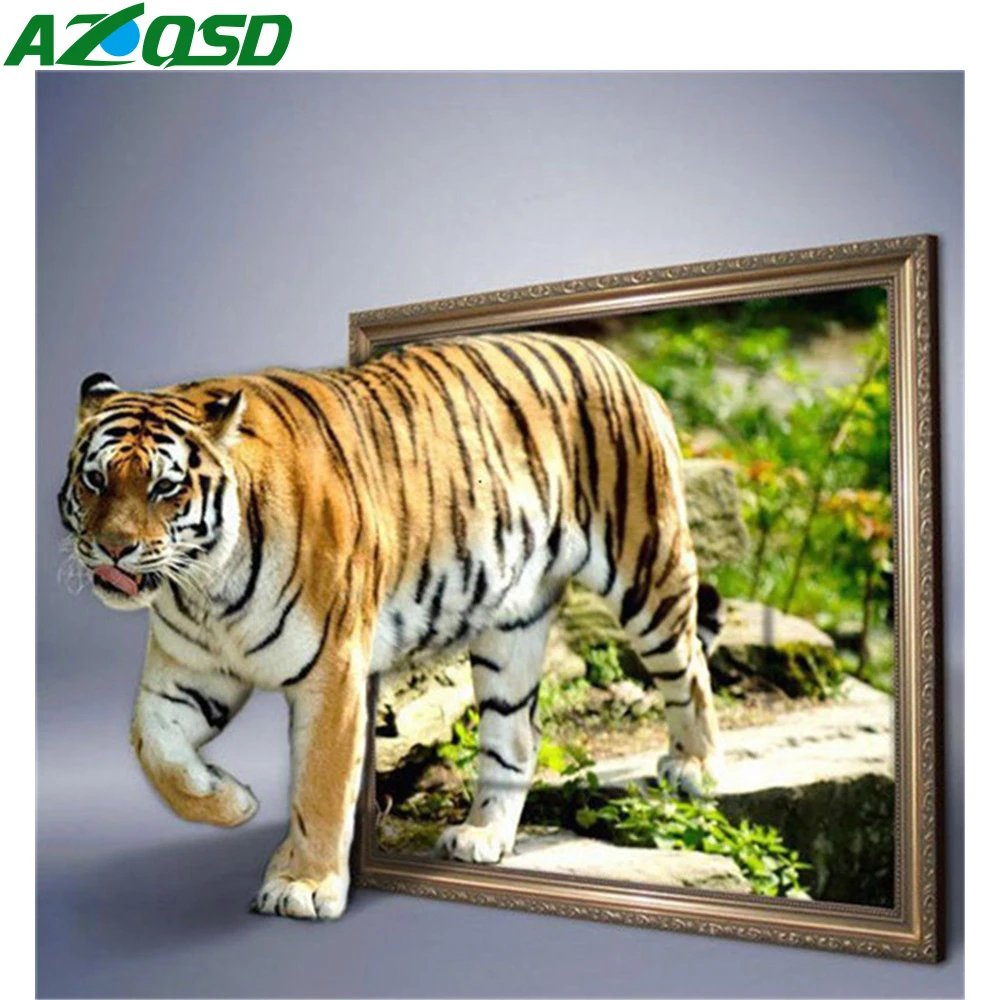 Azqsd Diamond Painting 5d Tiger Cross Stitch Rhinestones Diamond ...