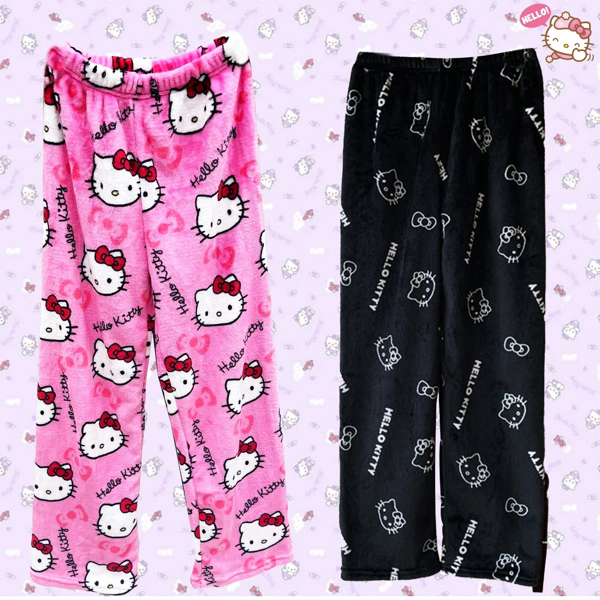 Hello-Kitty-Adults-Flannel-Plush-Pajama-Pants-Soft-Warming-Home-Winter ...