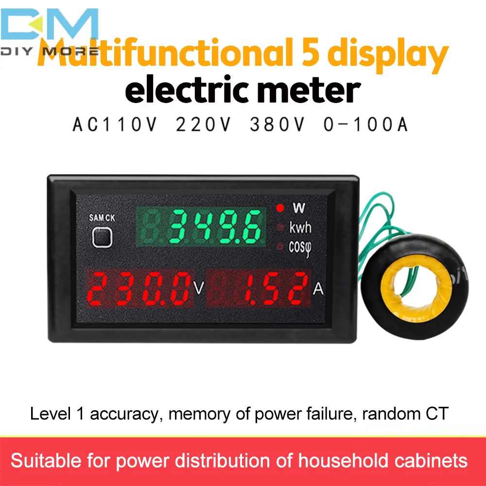 AC80-300V/AC200-450V Voltage Current Meter Intelligent Large Screen 5 ...