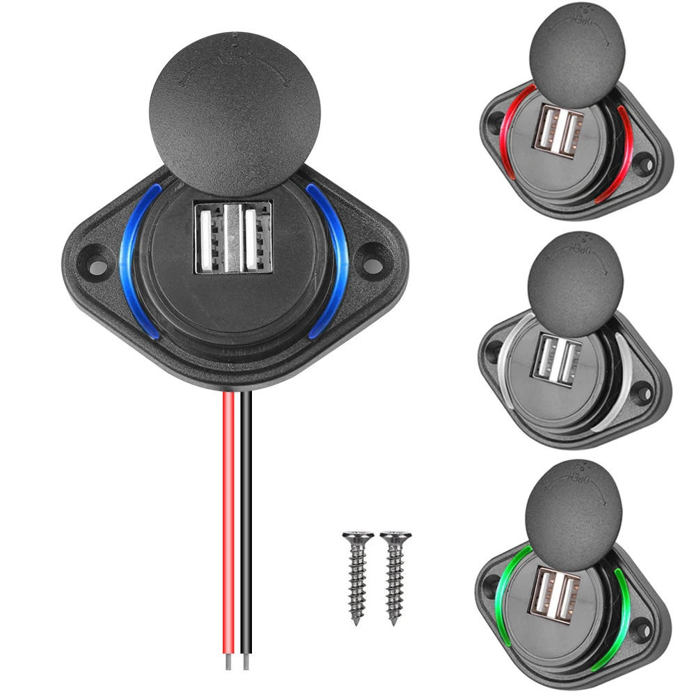 12-24V 3.1A Dual USB Charger Power Socket Adapter Charging Panel Mount ...