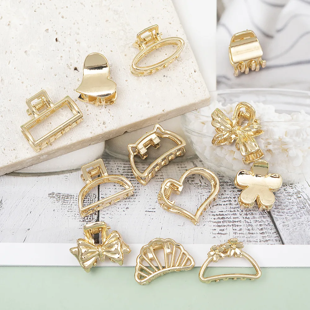 Fashion Hollow Heart Metal Hair Claw Clips Simple Non Slip Mini Gold ...