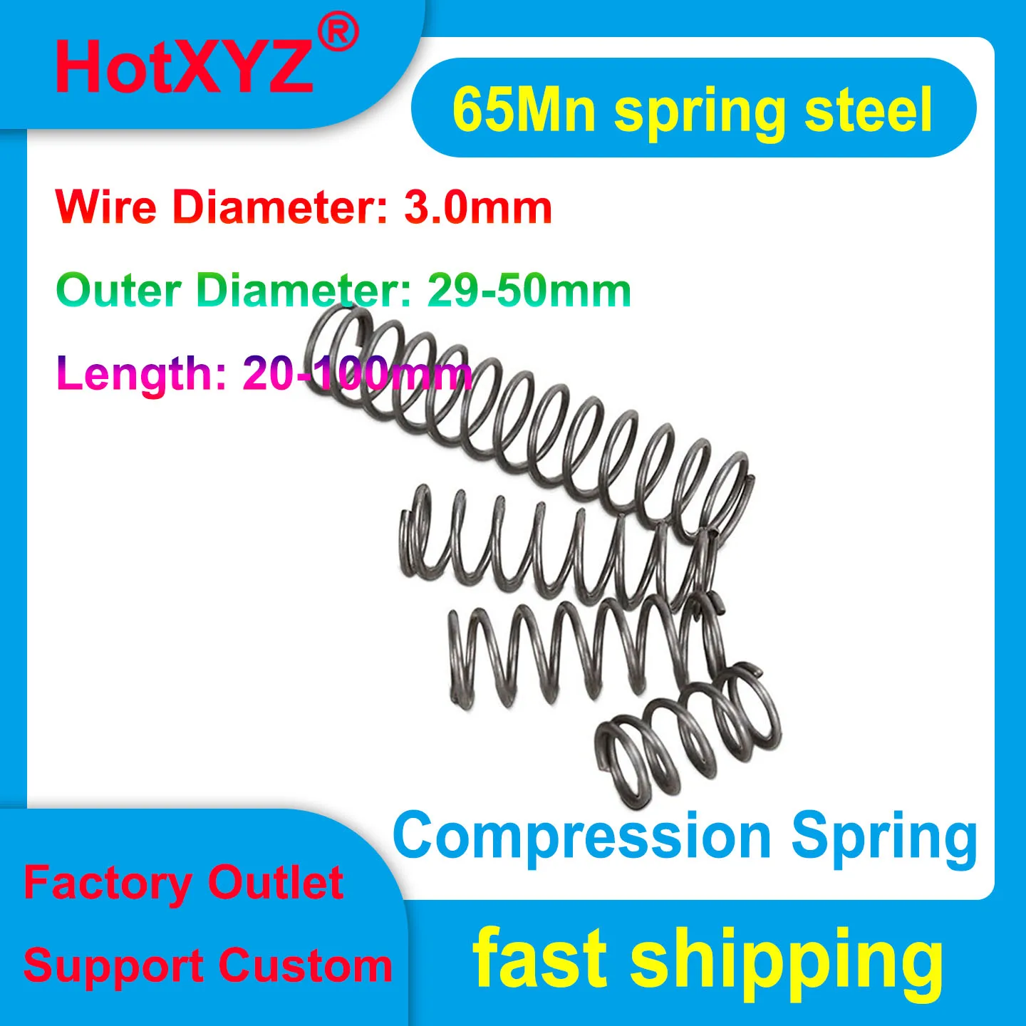 65Mn Spring Steel 3.0mm Wire 2PCS Compression Spring High Elastic Anti ...