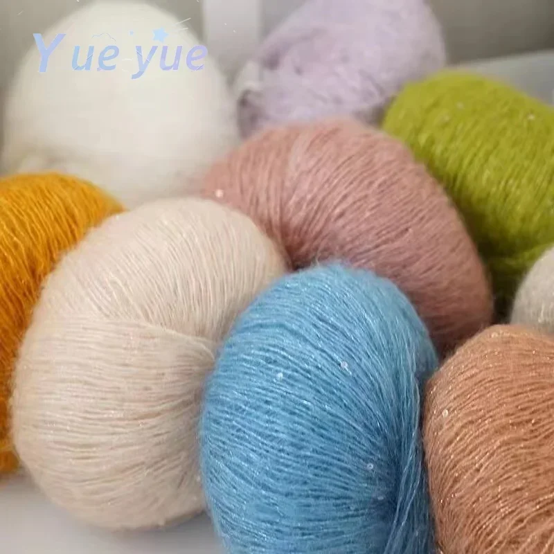 25g Sequins Mohair Gold Silver Silk Sequin Yarn Soft Thin Wool Yarn for ...
