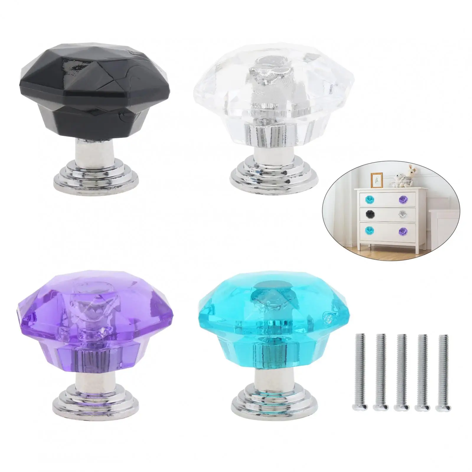 10 Pieces Diamond Shaped Crystal Acrylic Furniture Handles Cabinet ...