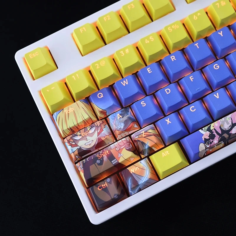 108-Keys-set-Agatsuma-Zenitsu-Keycap-PBT-Dye-Subbed-Backlit-Keycaps ...