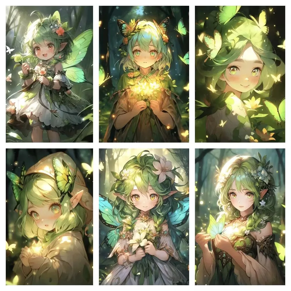 Diy-Diamond-Painting-New-Collection-Green-Forest-Elf-Girl-Full-Square ...