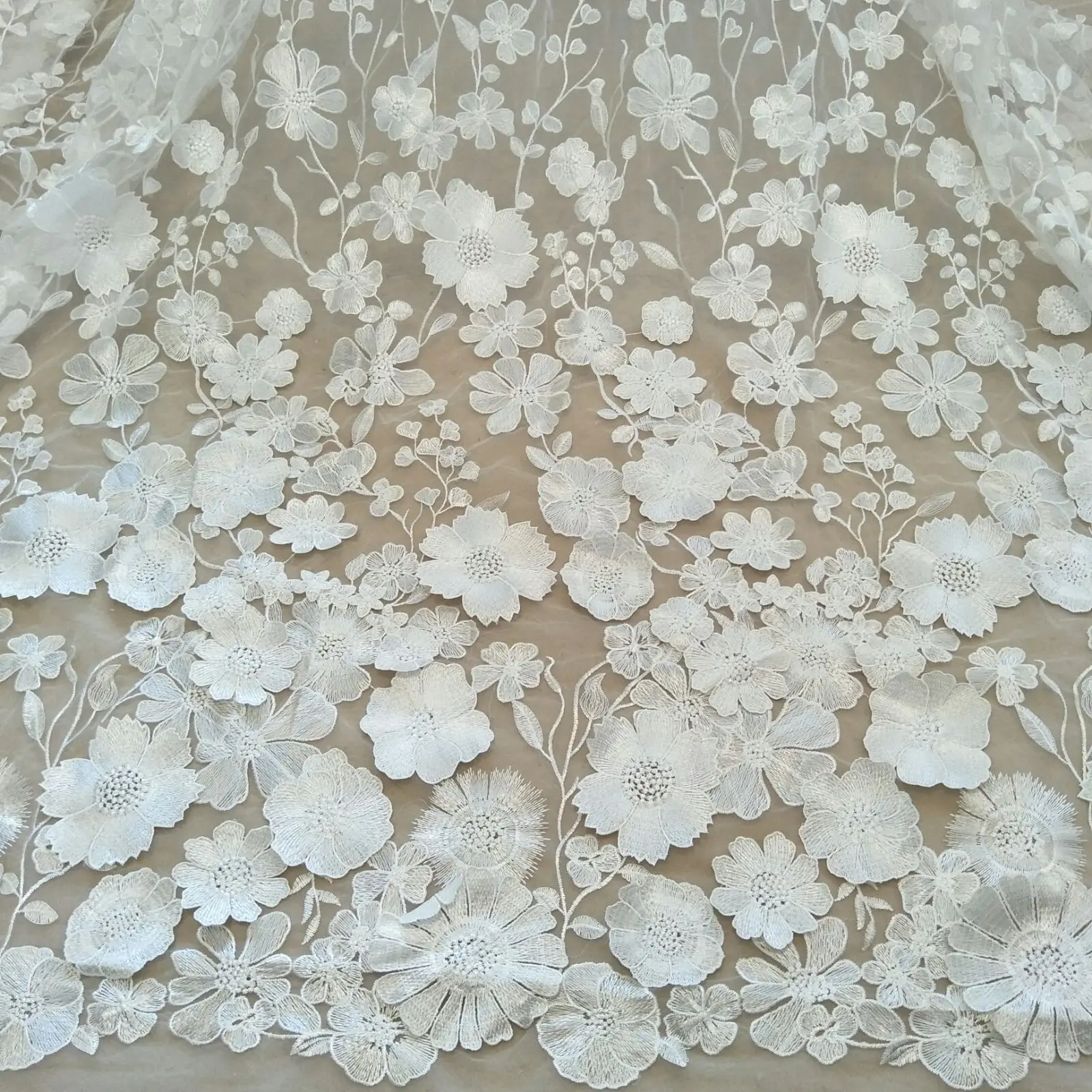 Ivory flower lace fabric bridal wedding gown dress lace fabric 130cm ...