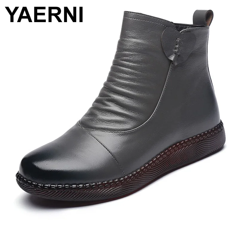 YAERNI Autumn Women's Shoes Leather Boots Women Fashion Winter Boots ...