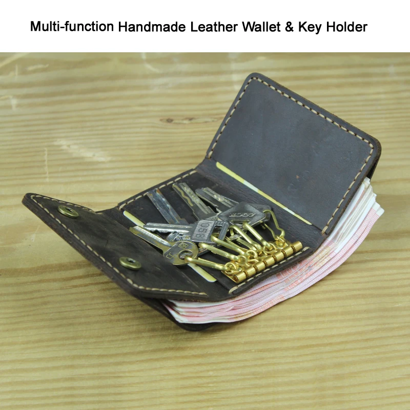 Multi-function Handmade Vintage Genuine Leather Wallet Men Key holder ...