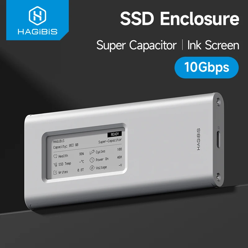 Hagibis M.2 NVMe SSD Enclosure with E-Ink Display 10Gbps Ink Screen ...