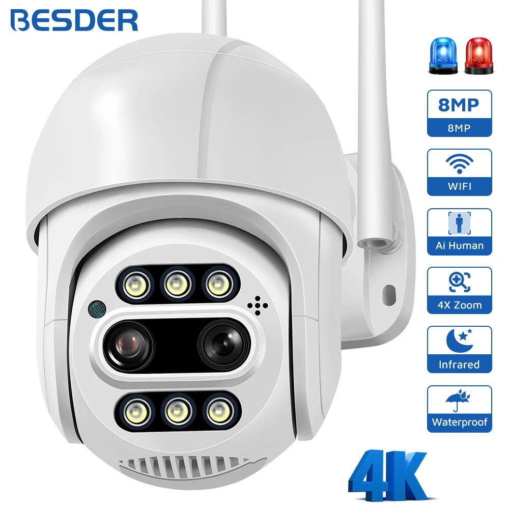 4k 8mp Ptz Wifi Camera 8x Digital Zoom Ai Person/animal/vehicle ...