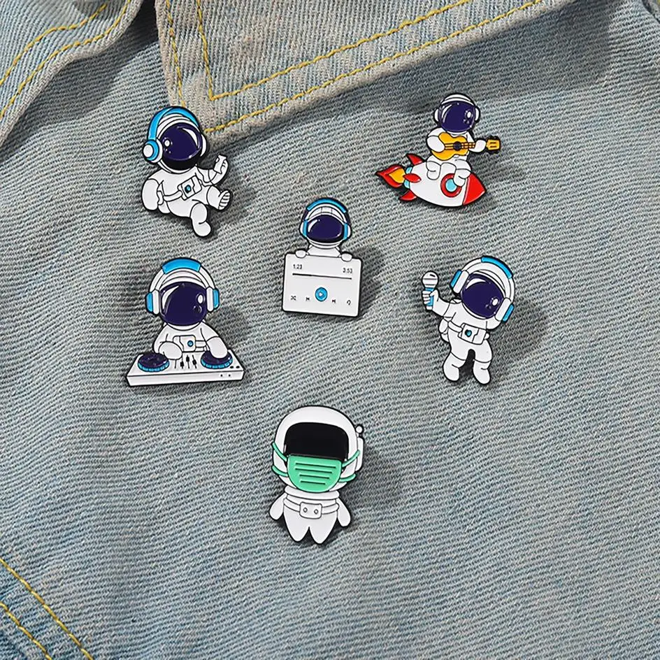 Music Astronaut Enamel Pin Custom Dreamer Guitar Microphone Singer ...