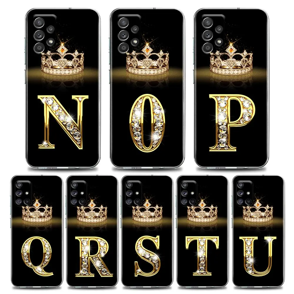 Diamond Crown Initials Letter N T Z P Case For Samsung Galaxy A55 A35 ...
