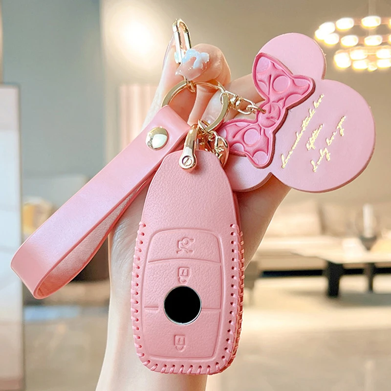 Genuine Leather Car Key Case Cover Shell For Mercedes-benz E300l A200l ...