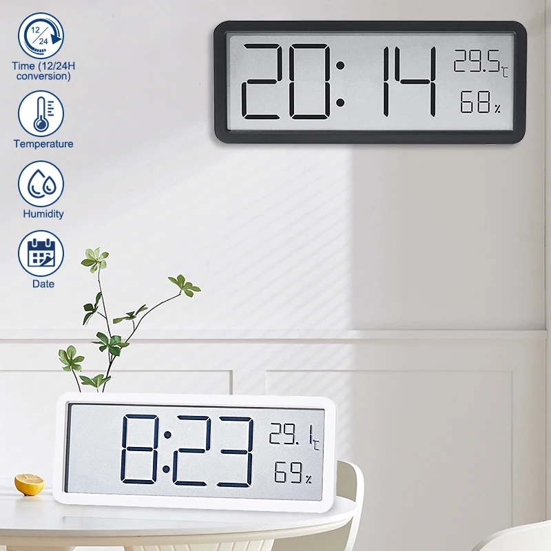 Large Digital Wall Clock Time Temperature Humidity LCD Screen Display ...