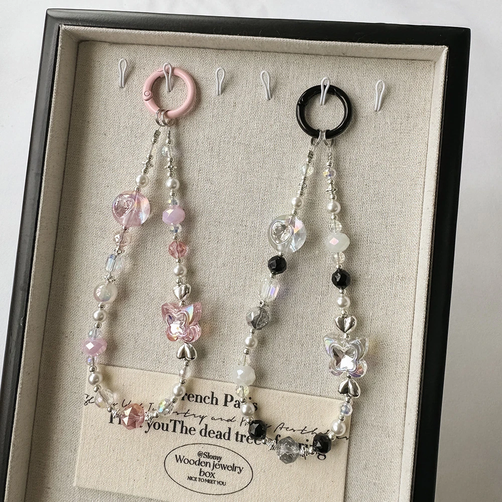 Pink-Y2K-Crystal-Butterfly-Rope-for-Phone-Chain-Lanyard-Charm-Keychian ...