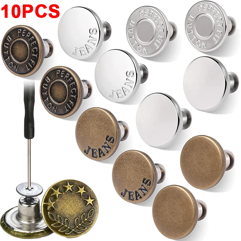 10pcs Jeans Buttons Detachable Metal Button Snap Fastener Pants Jeans ...