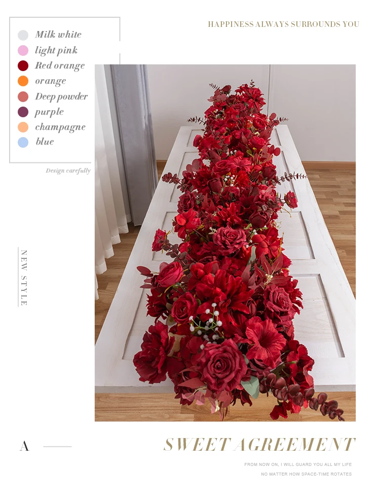 Artificial Rose Strip Table Runner Flower Row Arrangement Wedding Bac ...
