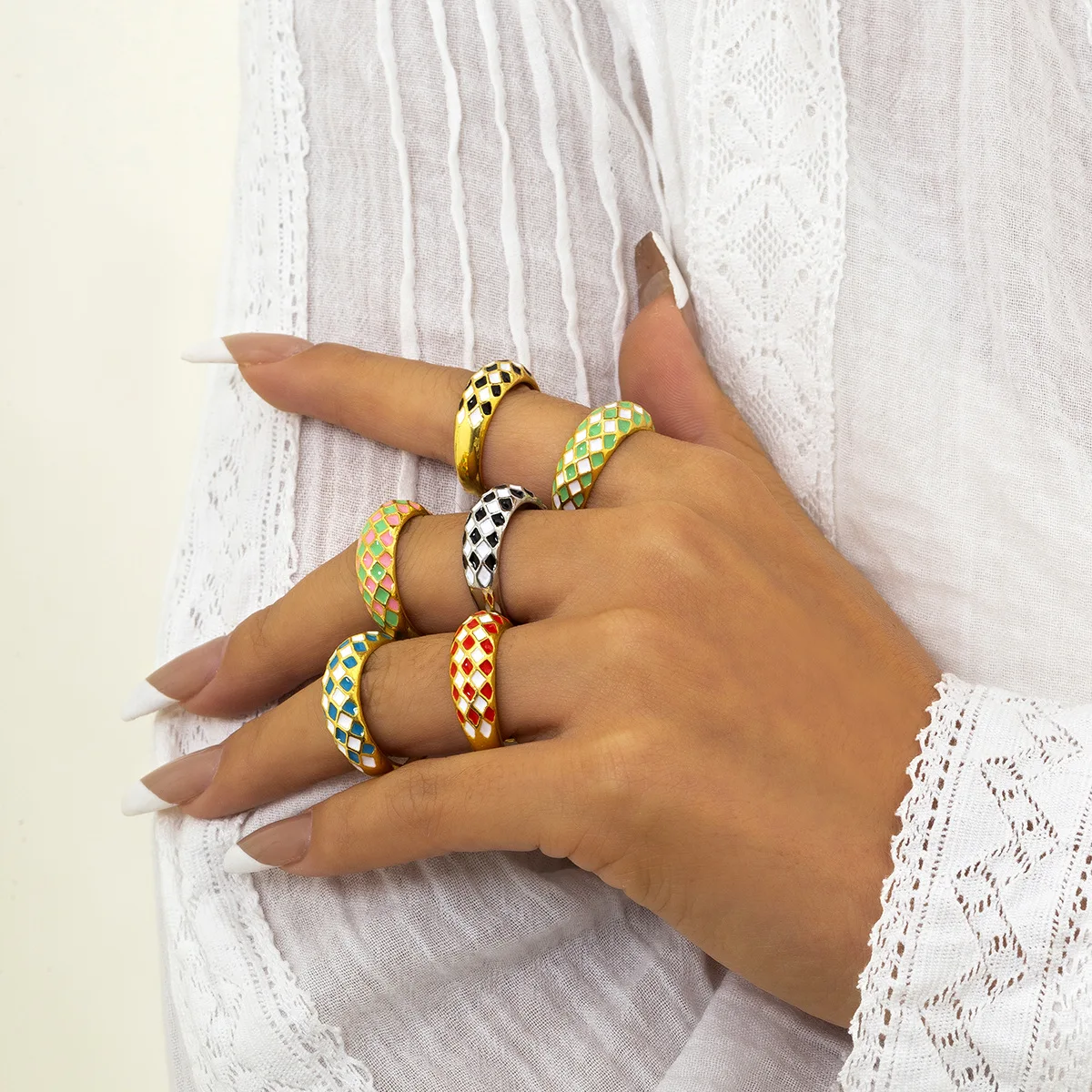 Cute-Candy-Color-Checkered-Open-Rings-for-Women-Girls-Checkerboard-Ring ...