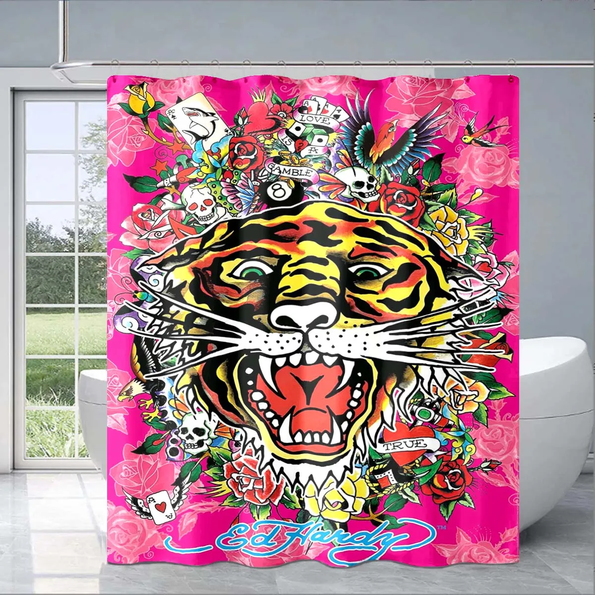 3D-Printing-ED-HARDY-Tattoo-Tiger-Skull-Exquisite-Shower-Curtain ...