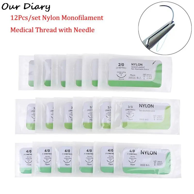 12PCS-2-0-3-0-4-0-Needle-Suture-Nlon-Medical-Thread-Sterile-Surgical ...