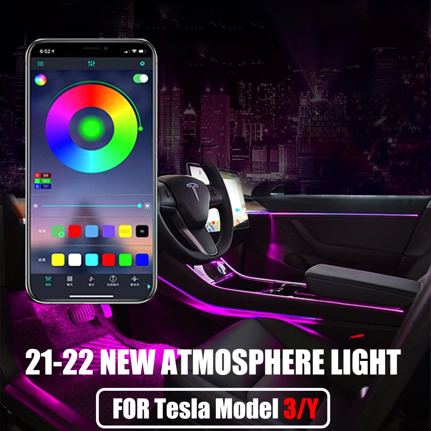 2021-2022-Tesla-Modelo-3-Y-Interior-Do-Carro-Luzes-De-N-on-Centro ...