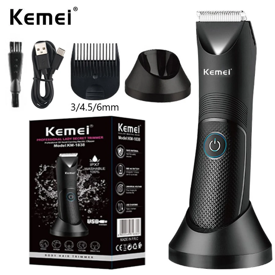 Kemei Groin Area Hair Trimmer Lawn Mower Ceramic Blade Waterproof Wet Dry Clippers Pubic Armpit ...