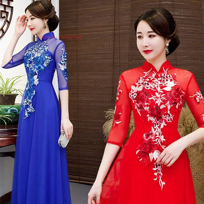 2024-women-improved-qipao-dress-elegant-lace-flower-embroidery ...