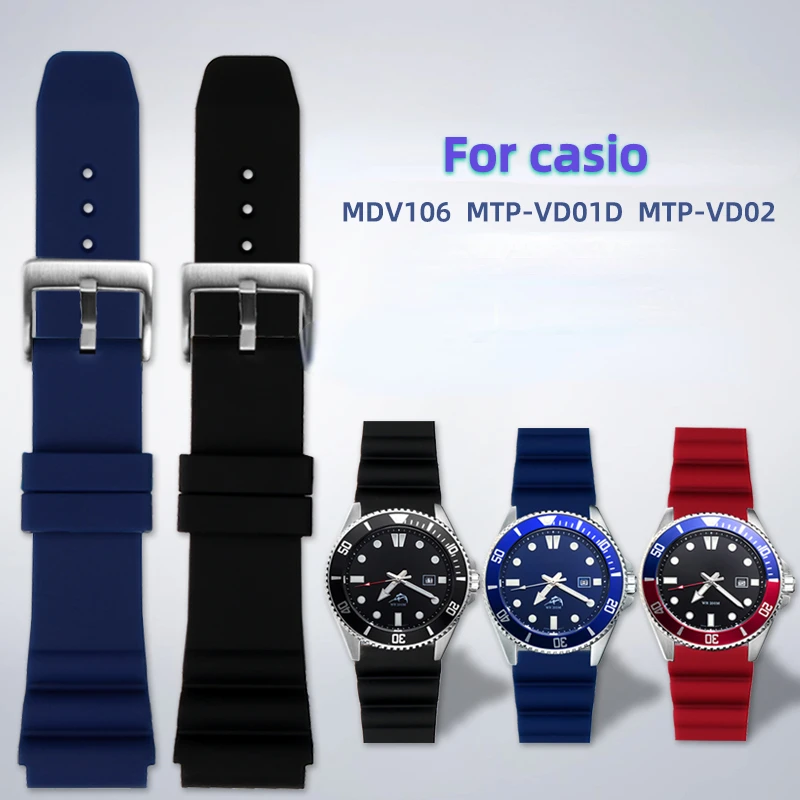 Silicone strap 22mm For CASIO swordfish diving watch MDV-106 MDV-107 ...