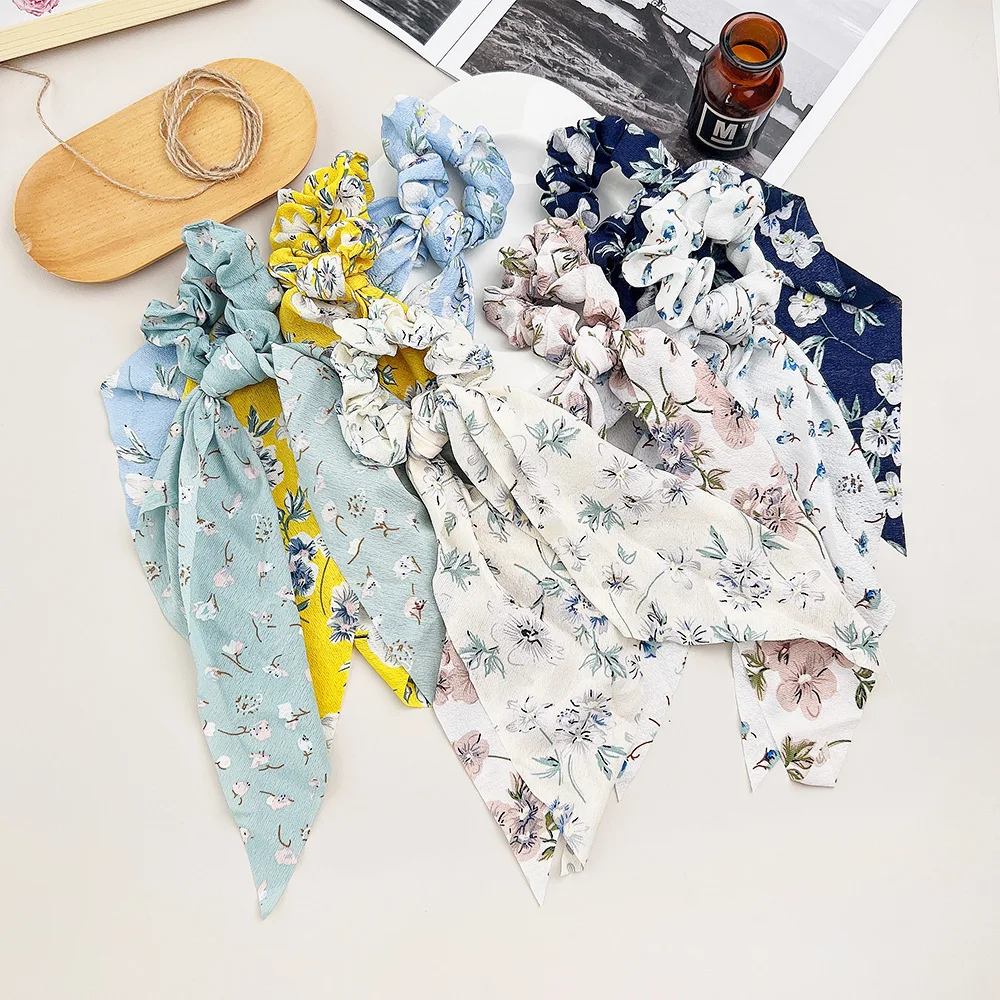 Wholesale-Fashion-Long-Ribbon-Hair-Scrunchies-Simple-Seersucker-Print ...